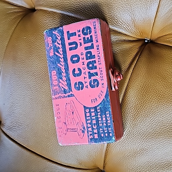 Accents | Vintage Metal Box Scout Staples Red Black | Poshmark